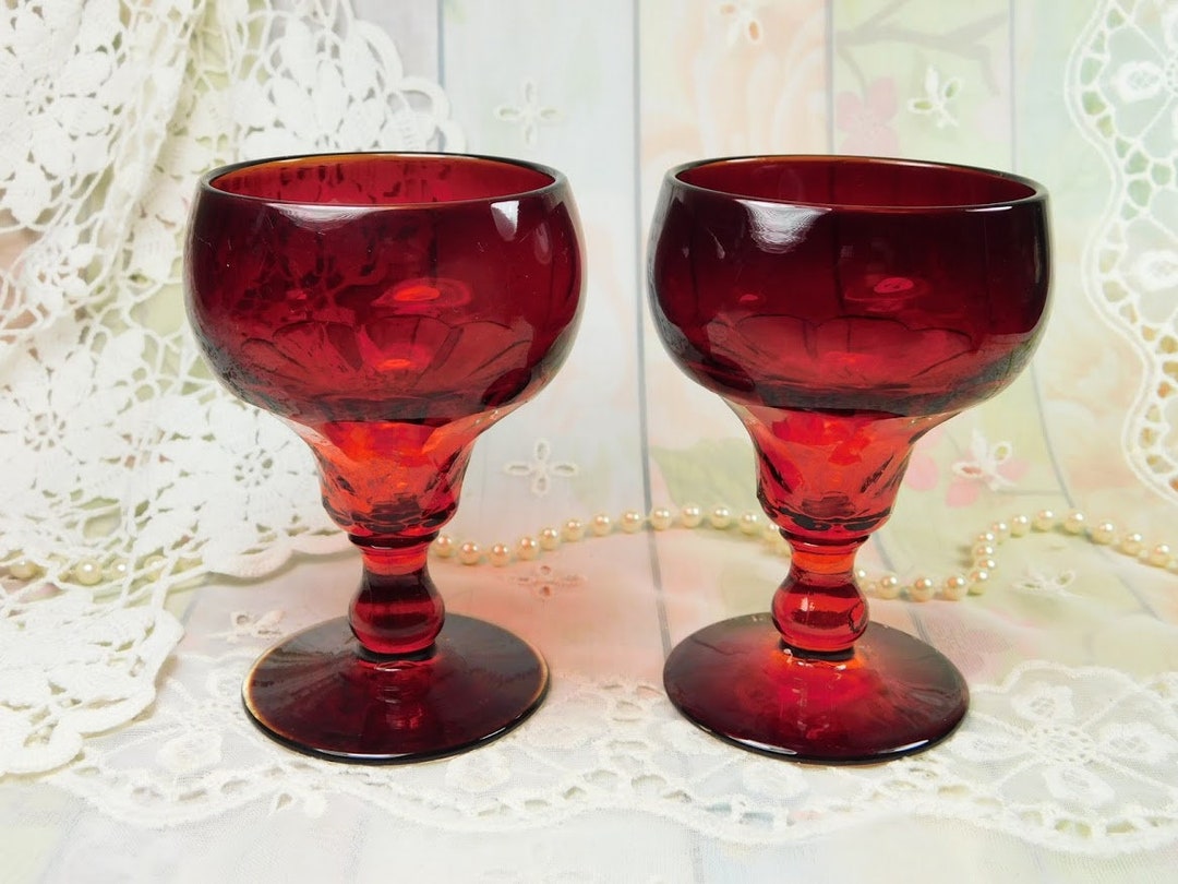Red Liquor Glasses Set of Two, Ruby Red Glass Cognac Glasses Set of 2 ...