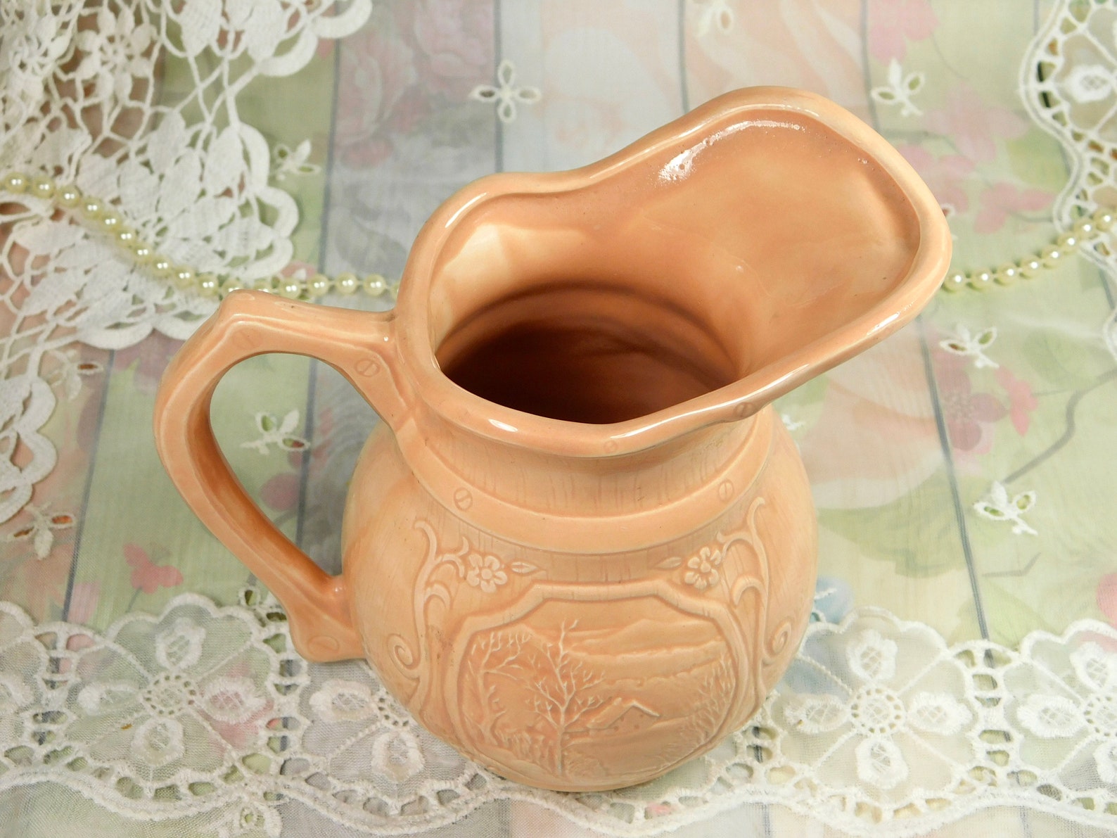 Peach Ceramic Pitcher Vintage Large Ceramic Pitcher in Light | Etsy