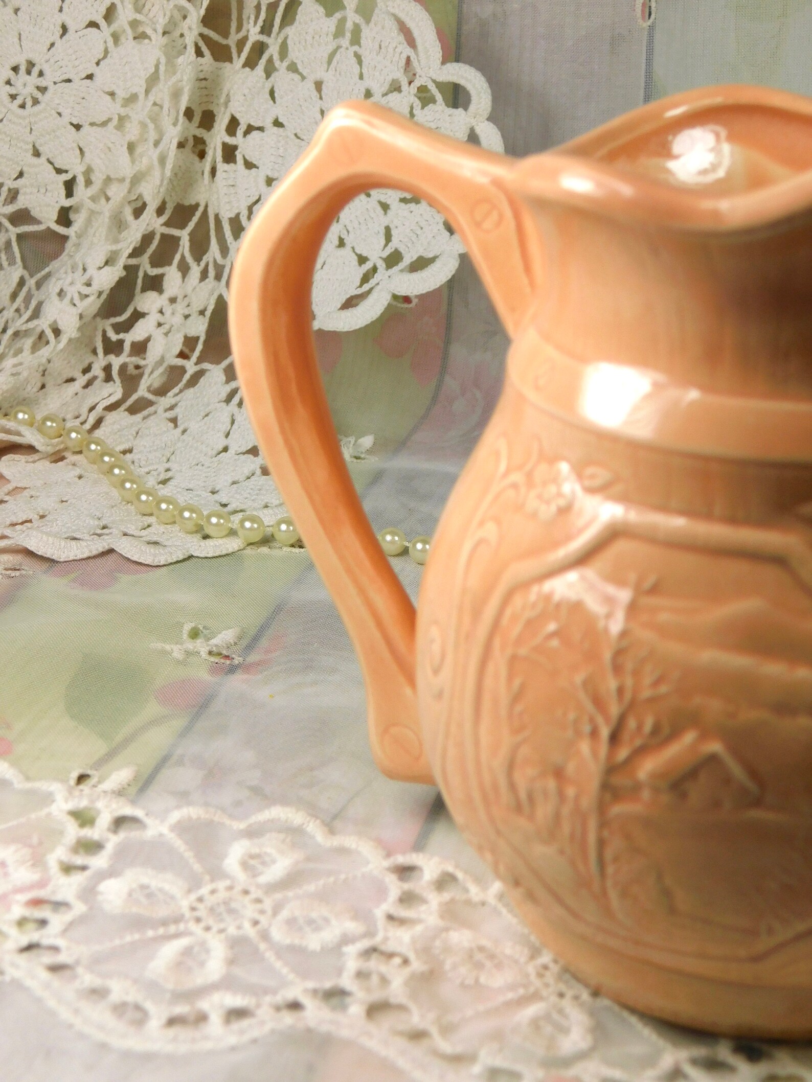 Peach Ceramic Pitcher Vintage Large Ceramic Pitcher in Light | Etsy