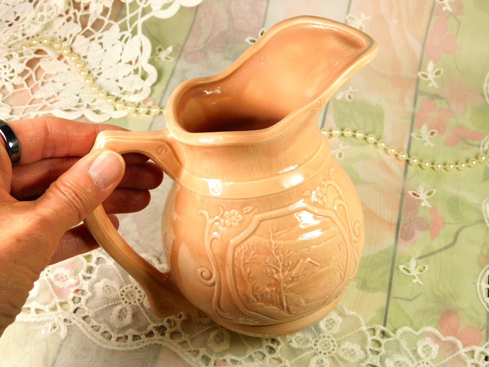 Peach Ceramic Pitcher Vintage Large Ceramic Pitcher in Light | Etsy