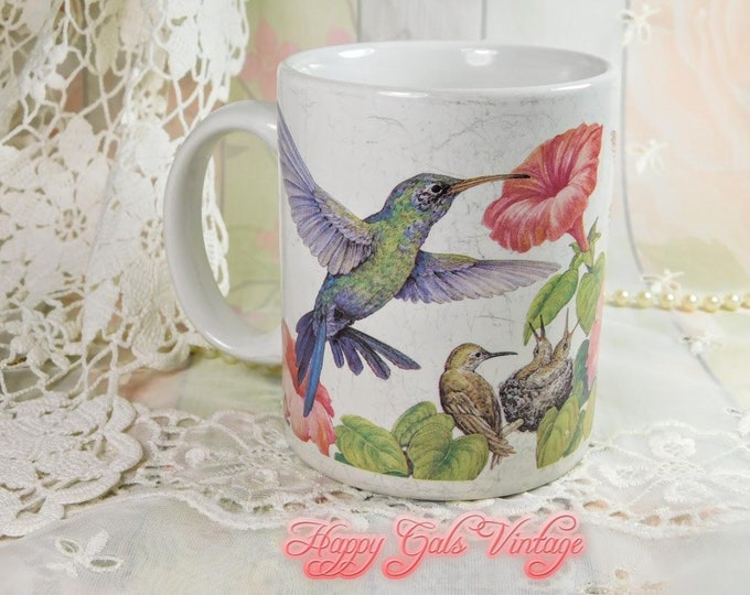 Hummingbird Mug, Porcelain Mug With Ruby Throated Hummingbirds, Ceramic ...