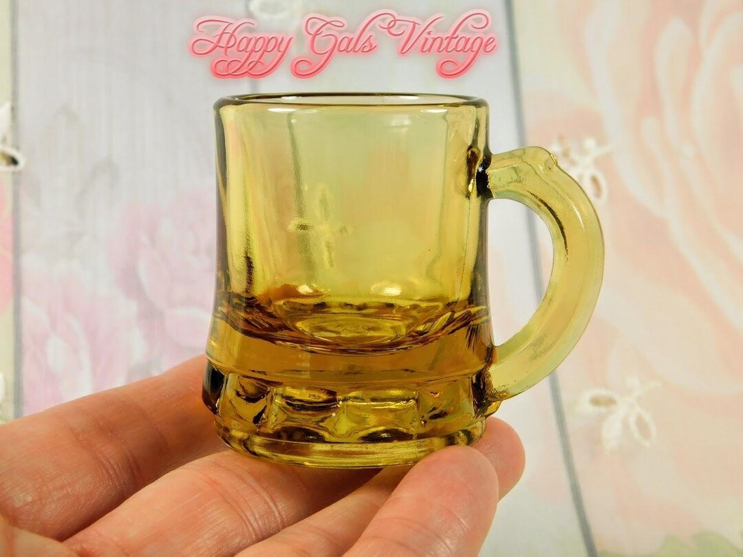 Little Mini Yellow Glass Mug, Very Small Glass Mug in Yellow, Small ...