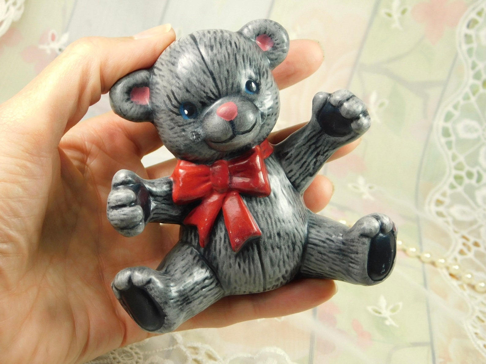 Porcelain Teddy Bear Ceramic Teddy Bear Vintage Grey - Etsy