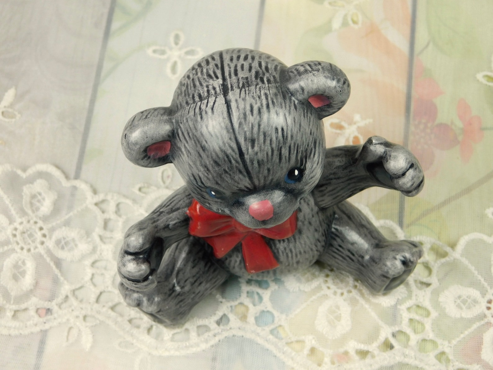 Porcelain Teddy Bear Ceramic Teddy Bear Vintage Grey - Etsy