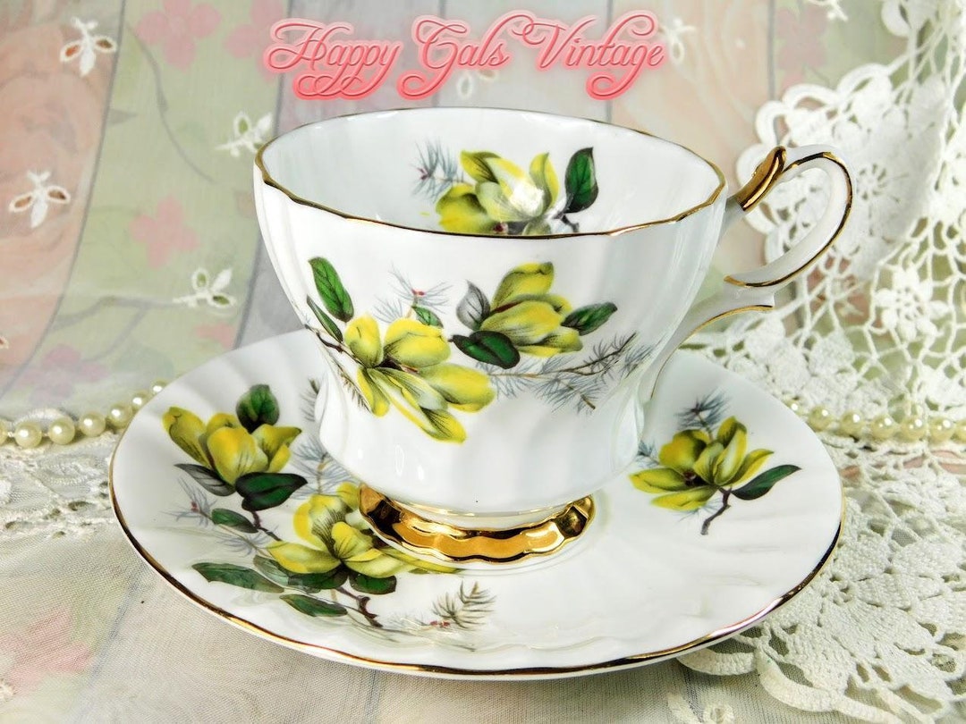 Yellow Magnolia Flowers Teacup & Saucer by Queen Anne, Vintage Bone ...