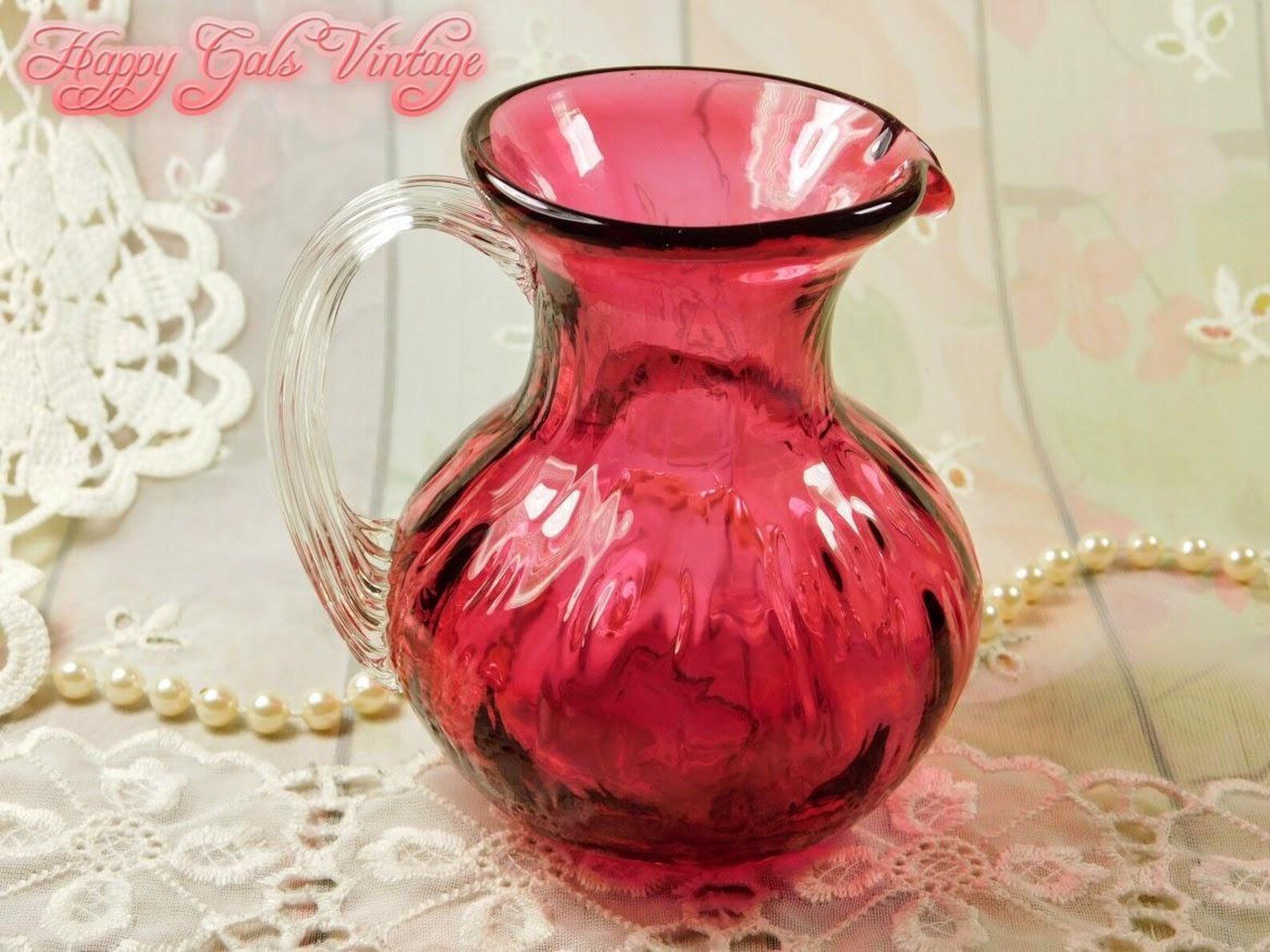 Little Pink Pitcher Small Pink Glass Pitcher Little Blown | Etsy