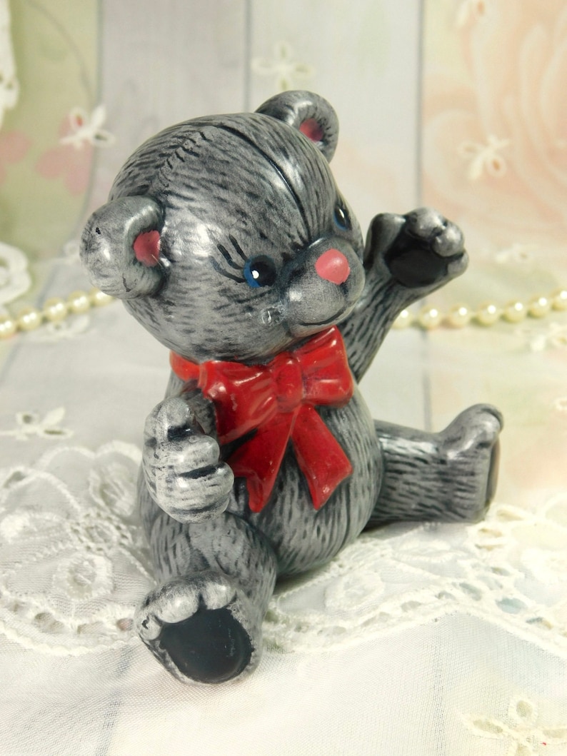 Porcelain Teddy Bear Ceramic Teddy Bear Vintage Grey - Etsy