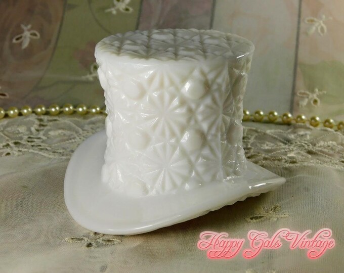 Fenton Glass Top Hat in White, Vintage Fenton Milk Glass Hat With ...