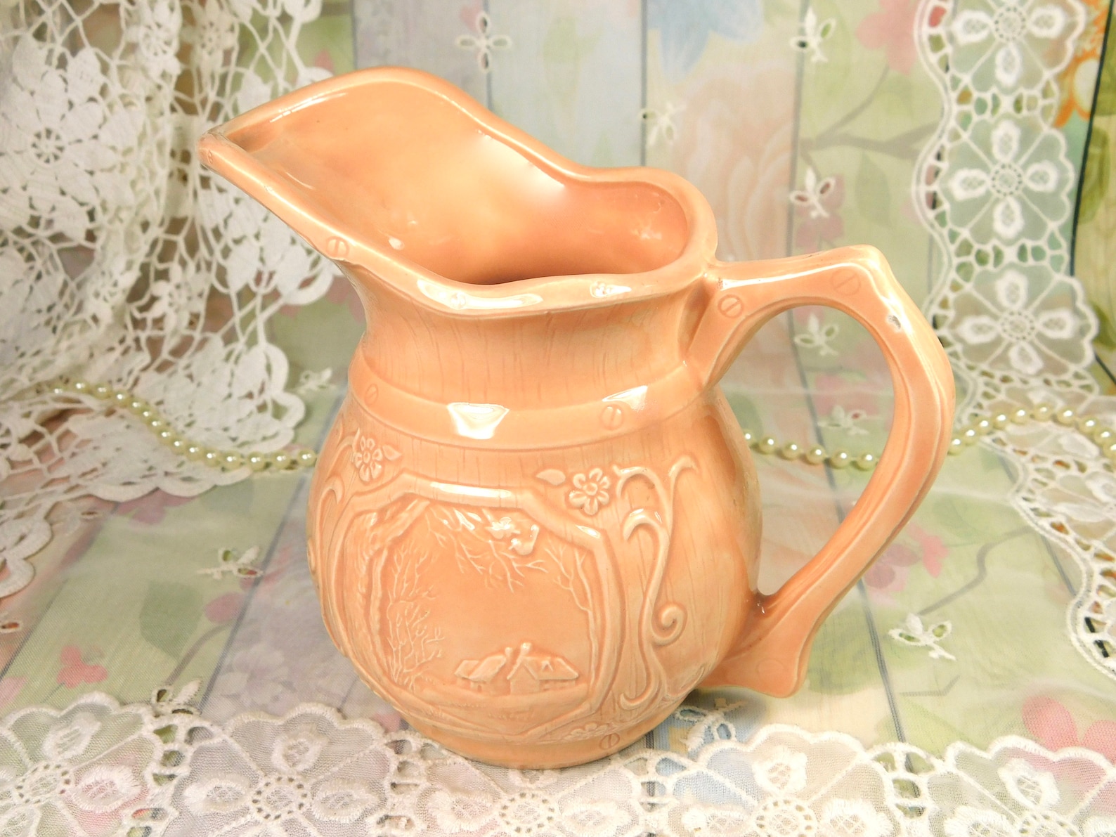 Peach Ceramic Pitcher Vintage Large Ceramic Pitcher in Light | Etsy