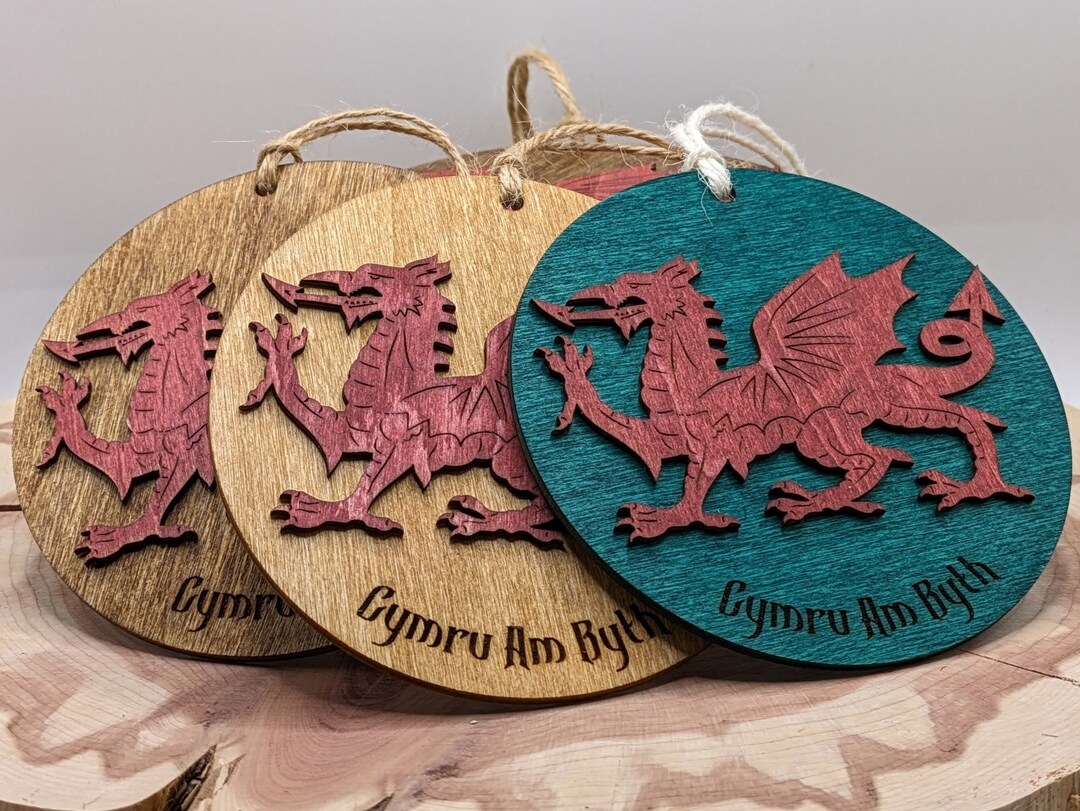 Welsh Dragon Wood Ornament, for Christmas or St David's Day, With Cymru ...