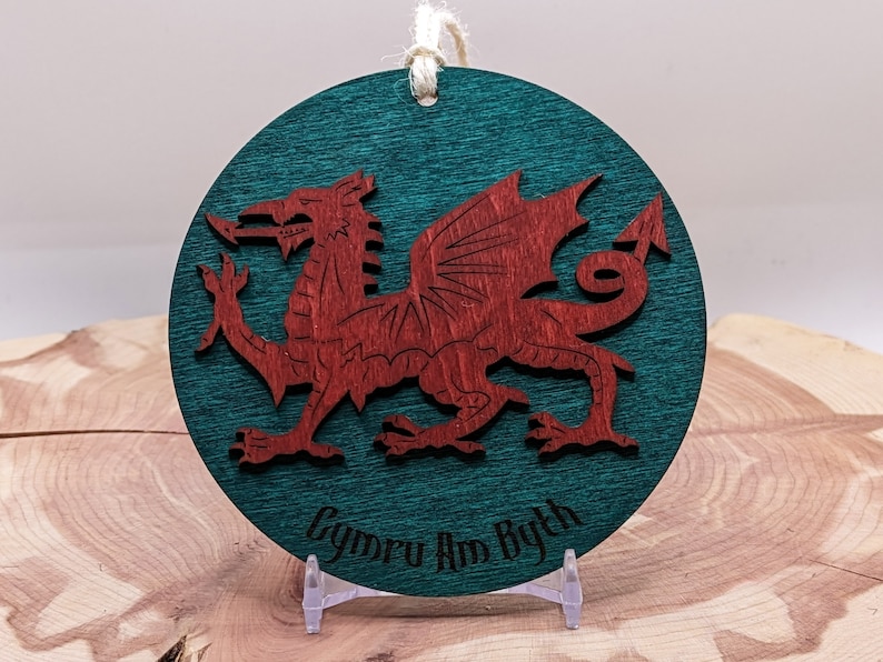 Welsh Dragon Wood Ornament, for Christmas or St David's Day, With Cymru ...