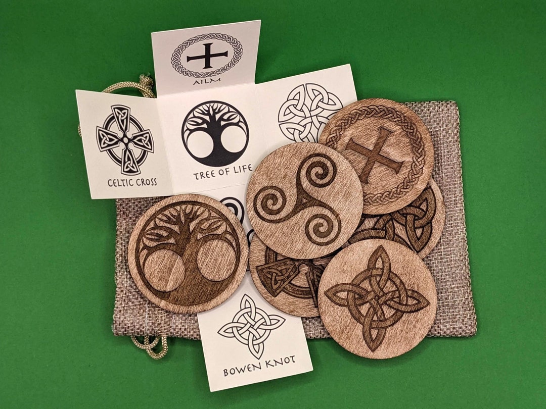 Set of 6 Wooden Celtic Symbols in Burlap Bag, Available as Fridge ...