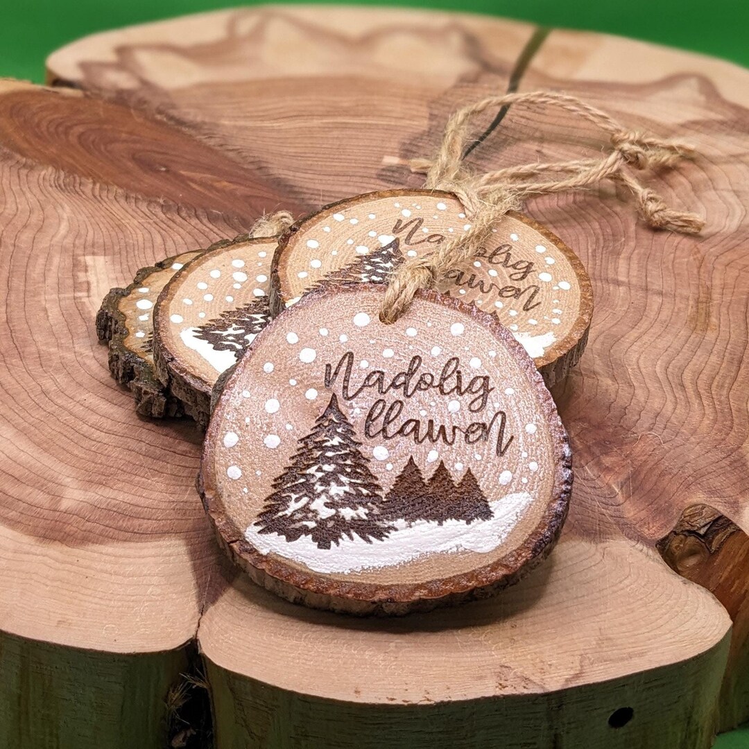 Set of 4 Welsh Language Christmas Ornaments, Hand Painted and Laser ...