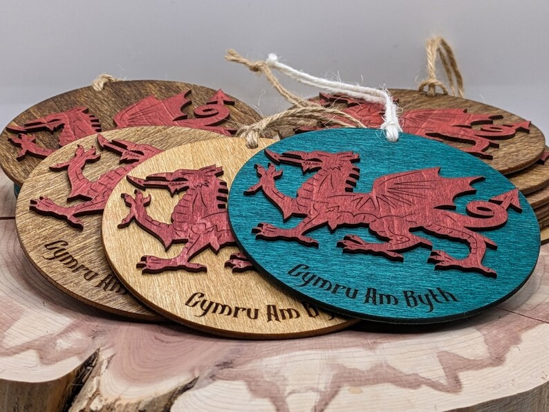 Welsh Dragon Wood Ornament, for Christmas or St David's Day, With Cymru ...