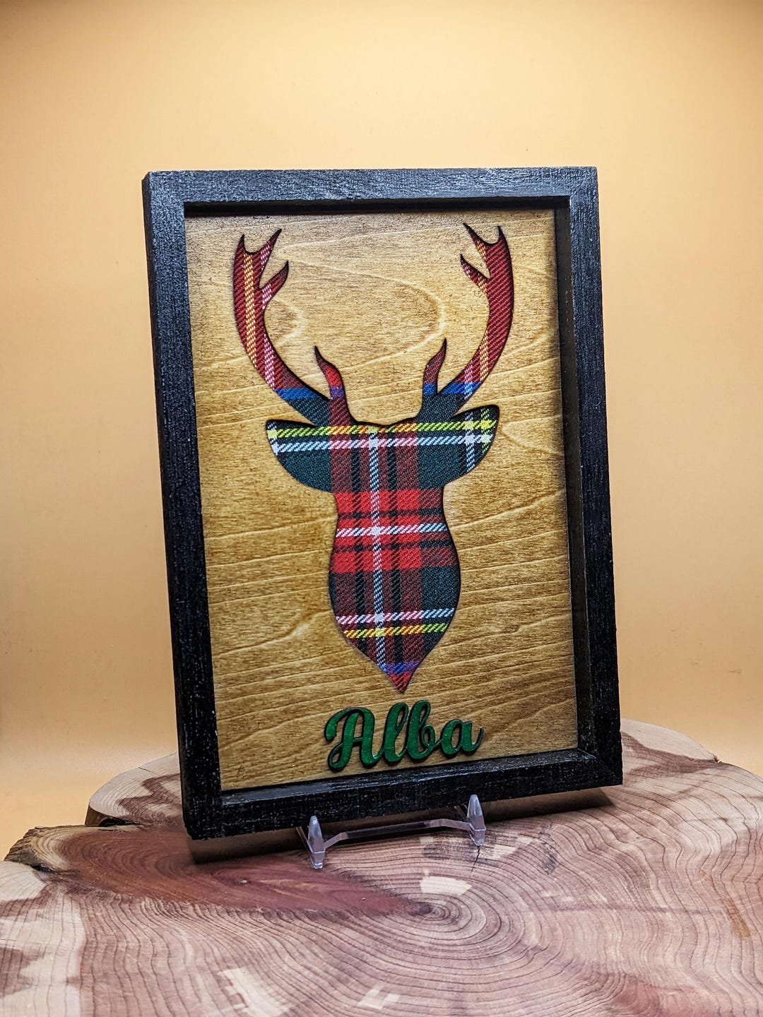 Scottish Gaelic ‘alba’ Wood Panel, With Stag Design Layered Over Tartan ...