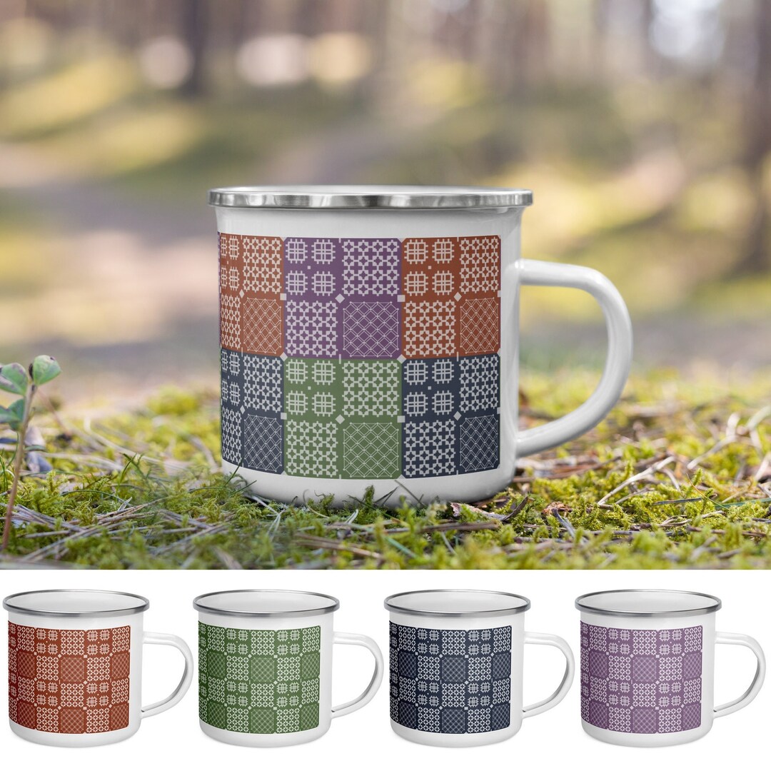 Welsh Carthen Design Enamel Mug, Rustic Design Camping Mug Influenced ...