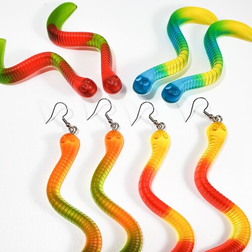 Blue-pink Gummy Worm Earrings Acrylic Worm Earring Set - Etsy