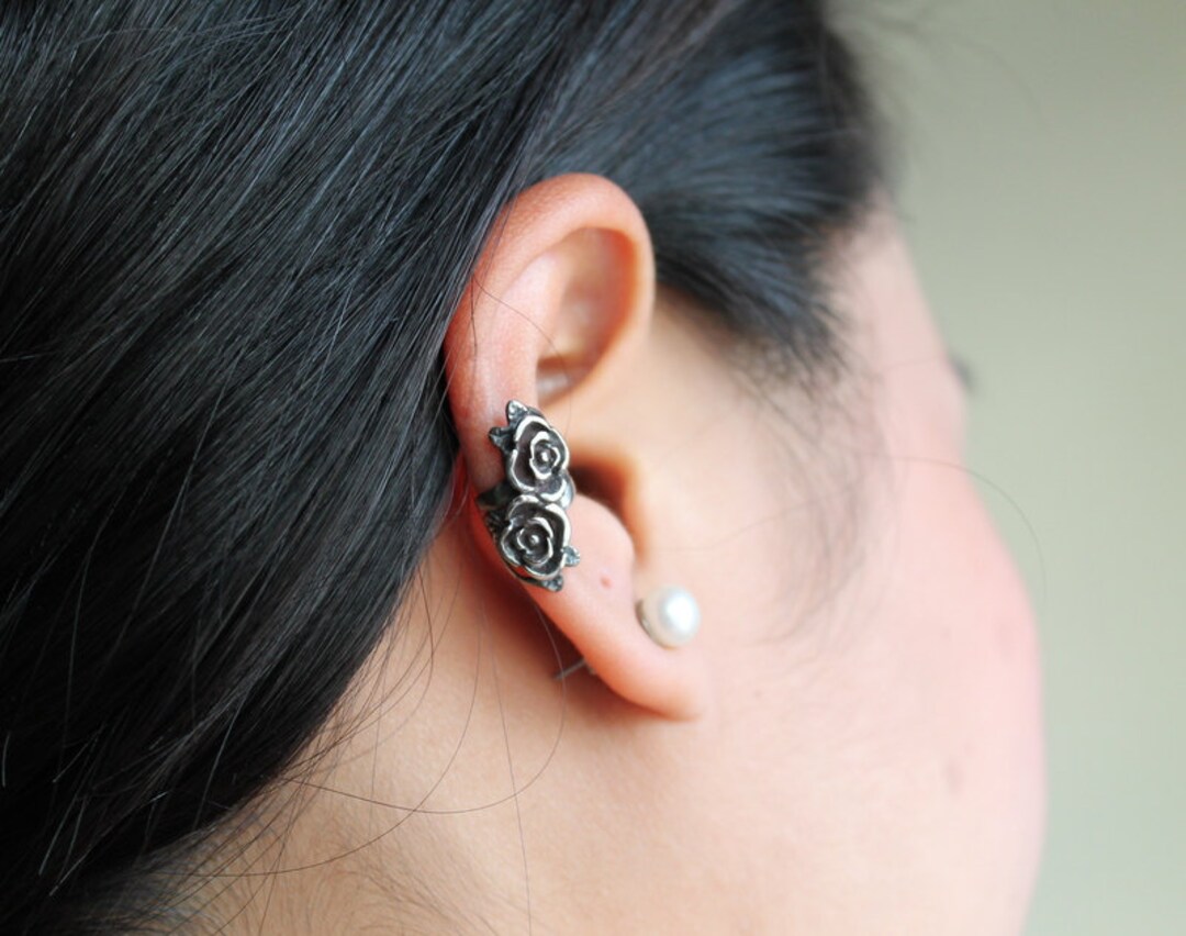 Roses Ear Cuff, Stainless Steel Rose Earrings, Stainless Steel Ear Cuff ...