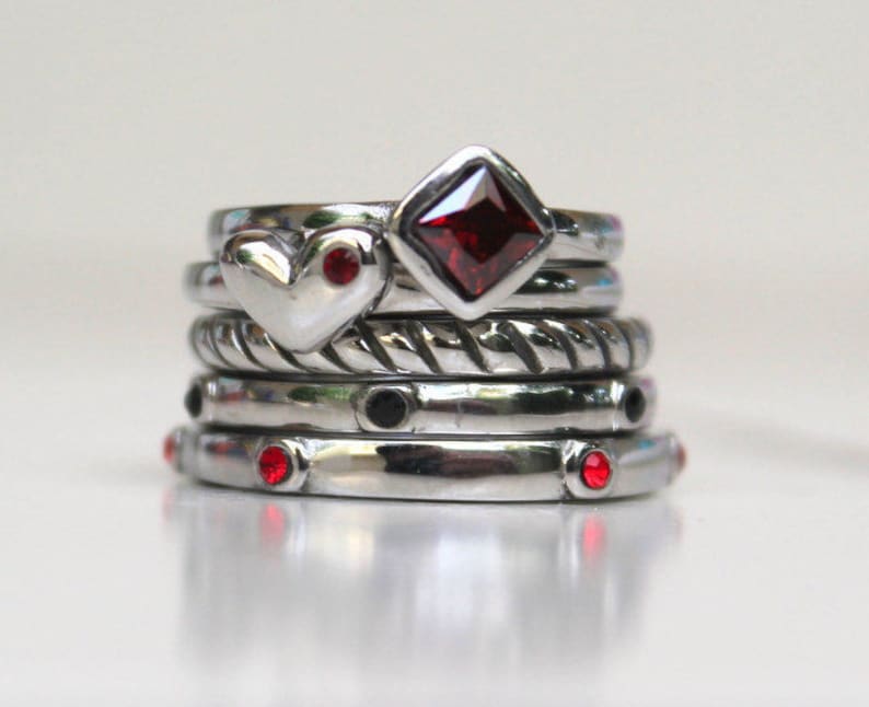 Stack Rings, Rhombus Square Stone Mini Ring, Stainless Steel 316L, Wear ...
