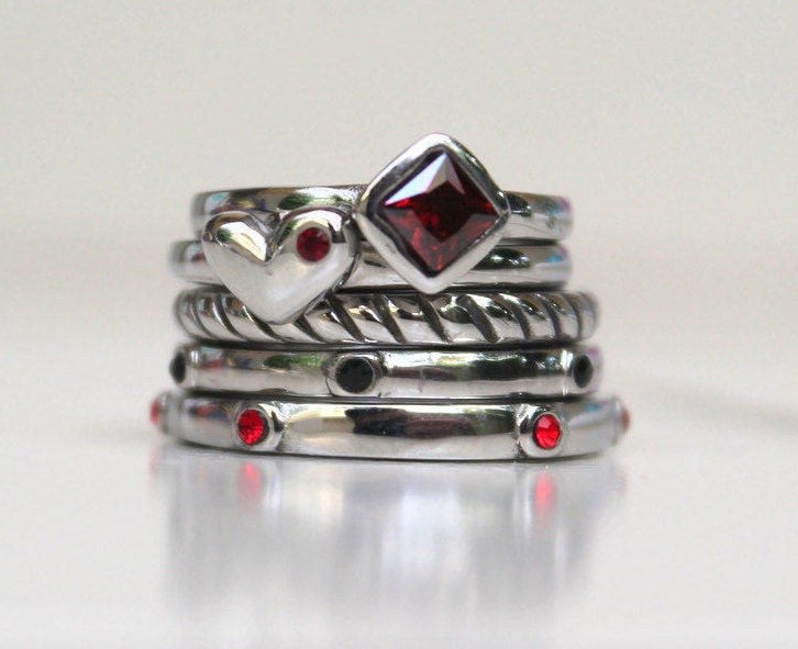 Stack Rings Rhombus Square Stone Mini Ring Stainless Steel | Etsy