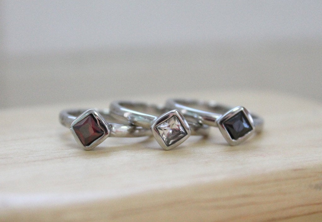 Stack Rings Rhombus Square Stone Mini Ring Stainless Steel | Etsy