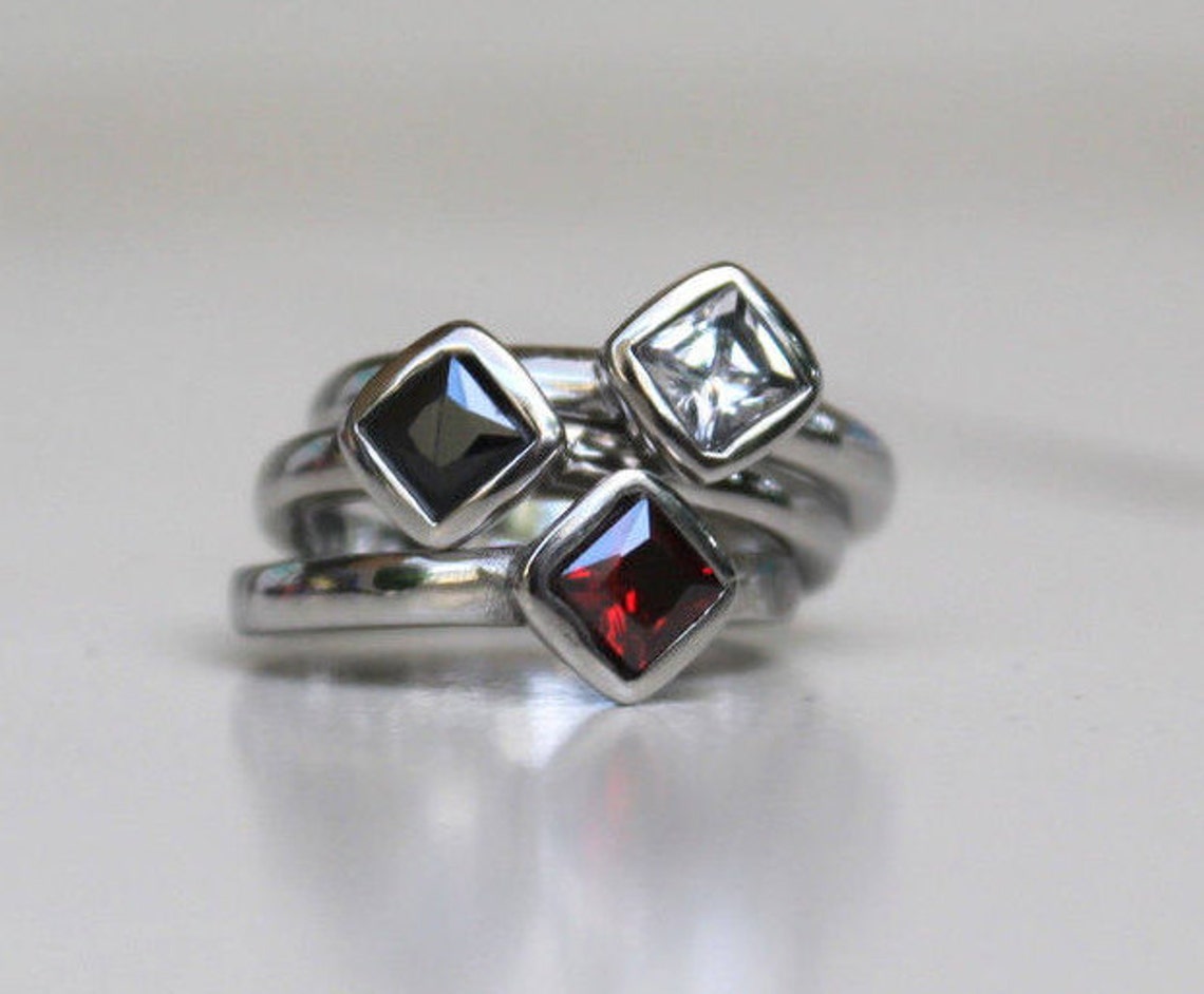Stack Rings Rhombus Square Stone Mini Ring Stainless Steel - Etsy