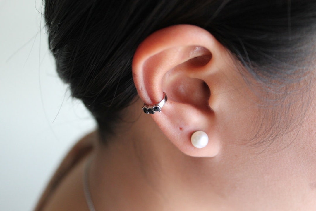 Triple Stone Ear Cuff, Stainless Steel Ear Cuff, Hypoallergenic Ear ...
