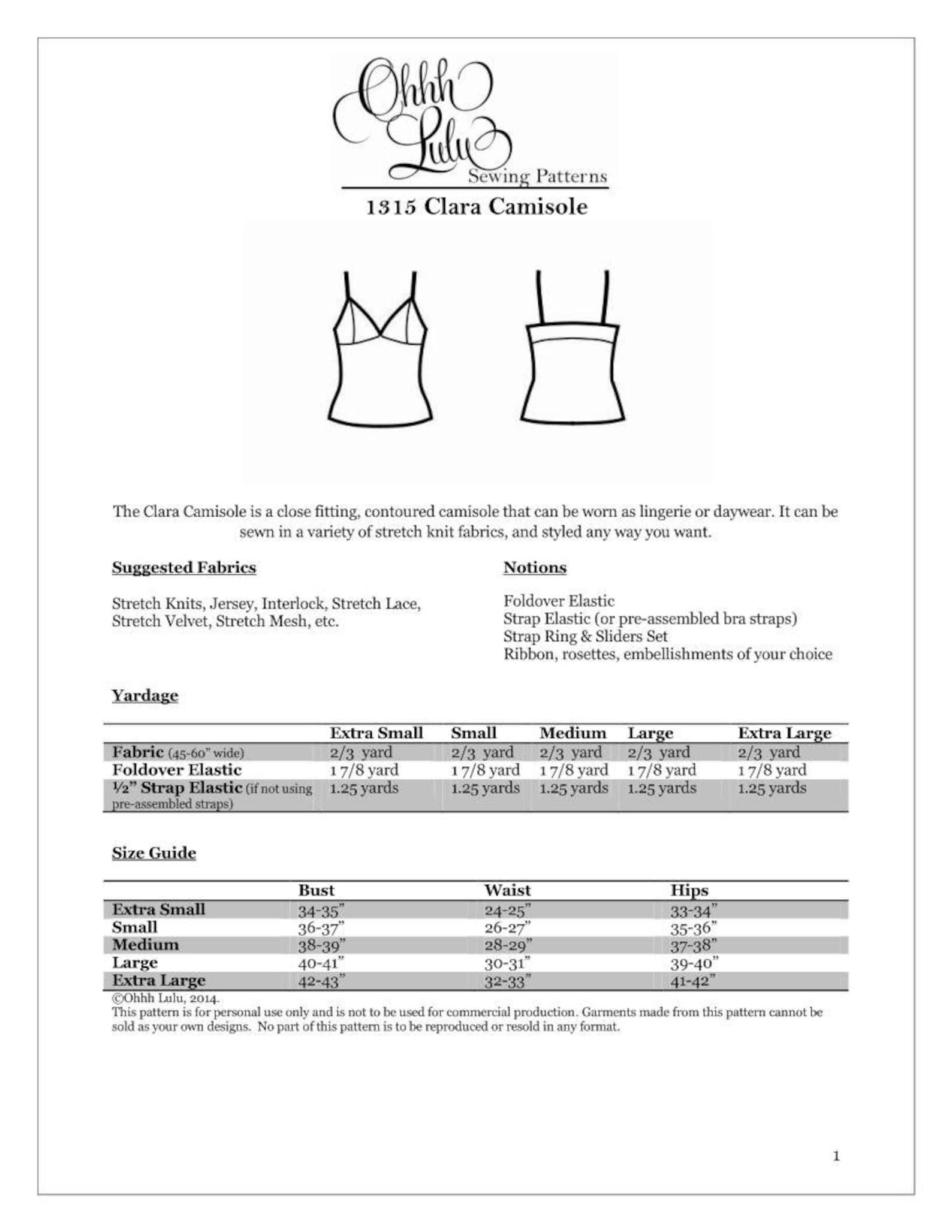 Clara Camisole Ohh Lulu 1315 Instant Download PDF Sewing - Etsy UK
