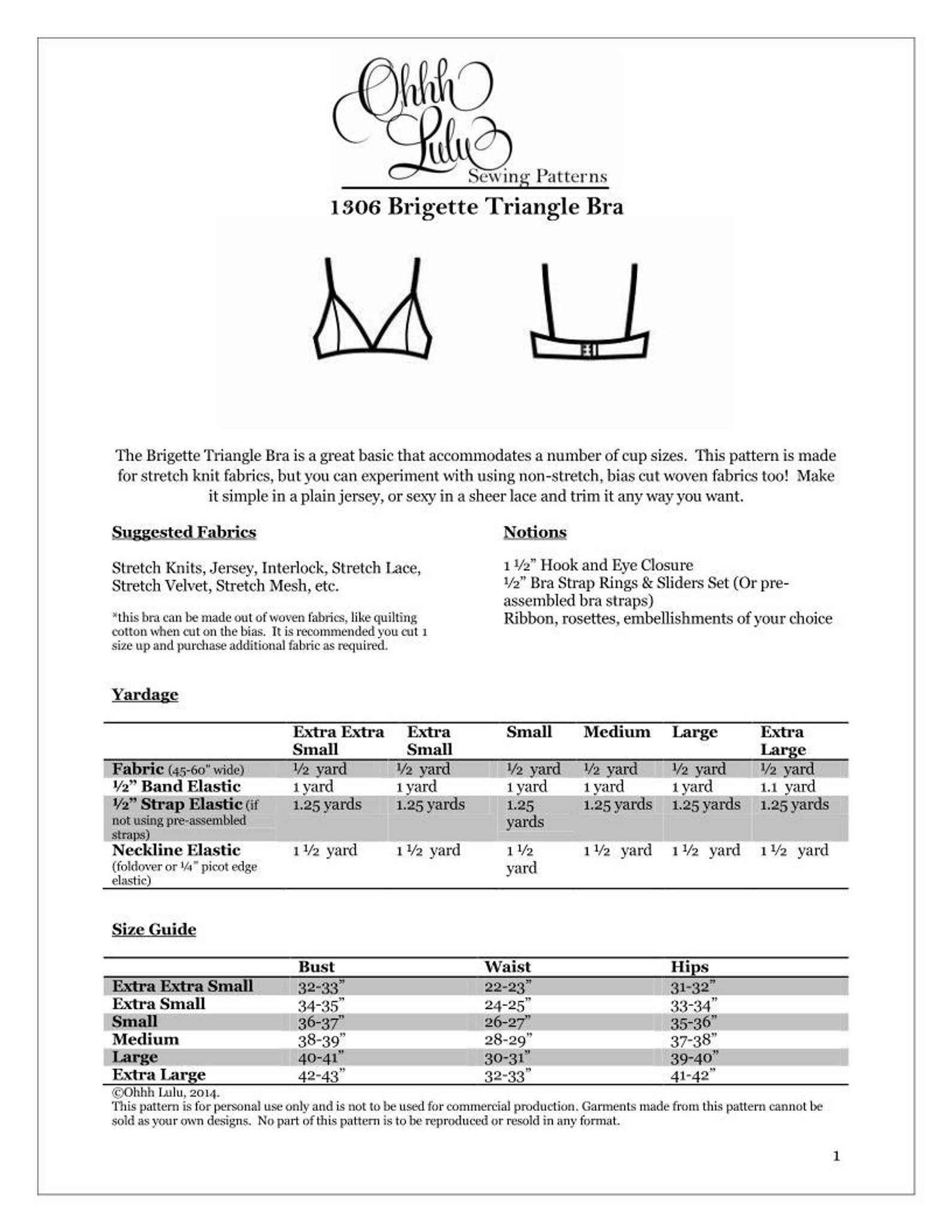 Bra Sewing Pattern Ohhh Lulu 1306 Brigette Triangle Bra PDF Instant ...