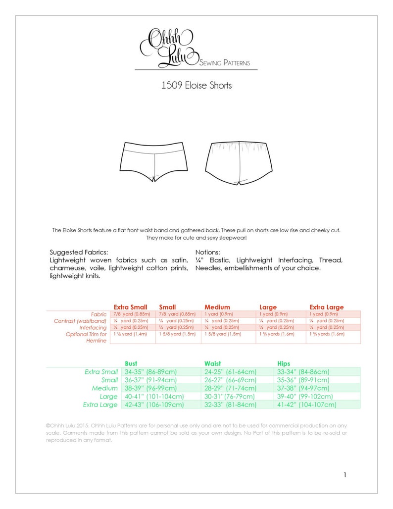 Sleep Shorts Sewing Pattern Ohhh Lulu 1509 Eloise Shorts PDF - Etsy UK