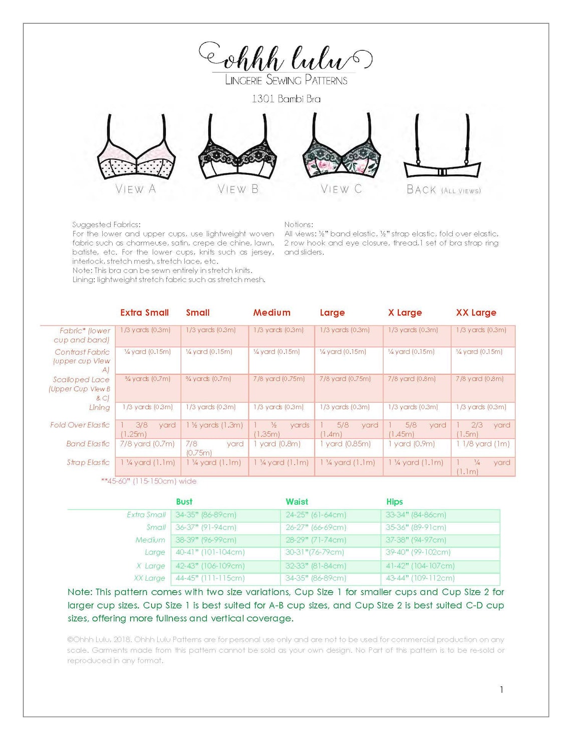 Vintage Style Bra Sewing Pattern Ohhh Lulu 1301 Bambi Soft Bra Multi ...