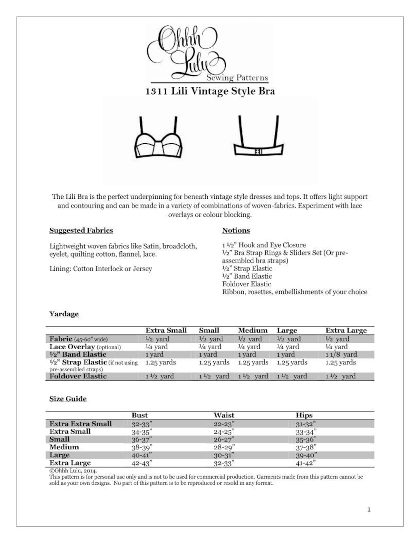 Vintage Style Pin up Bra Sewing Pattern Ohhh Lulu 1311 Lili Bralette ...