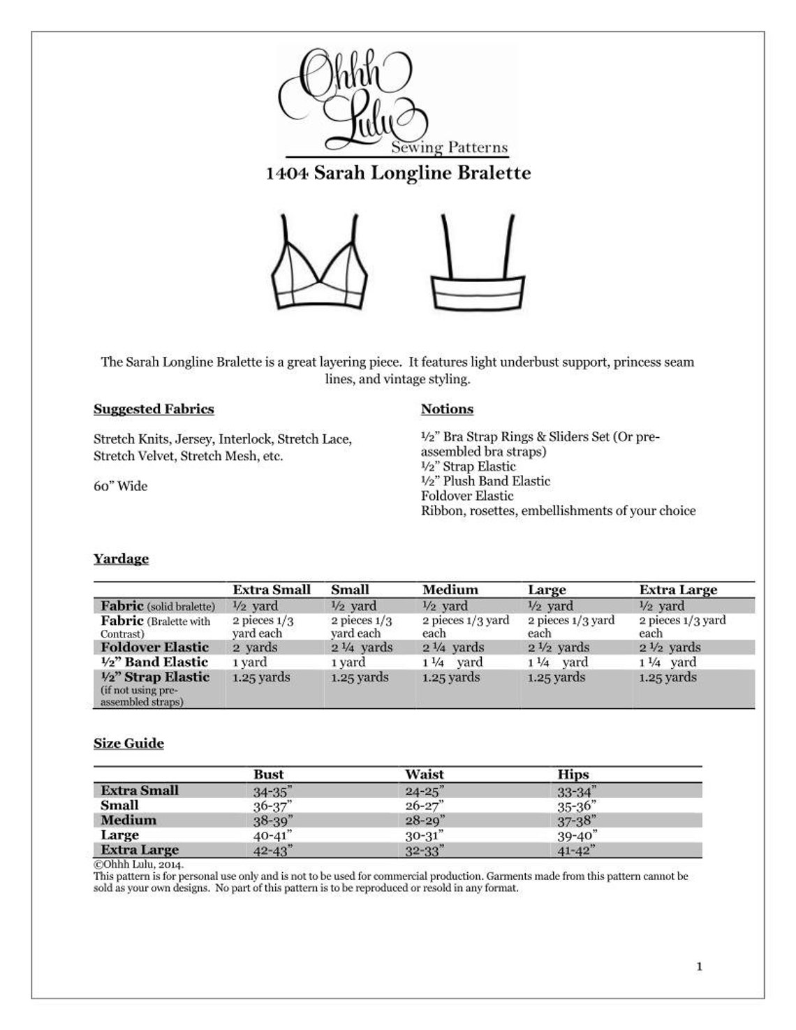 Longline Bralette Sewing Pattern Ohhh Lulu 1404 Cropped Cami - Etsy