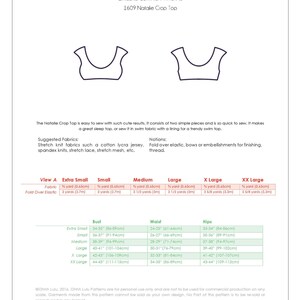 Natalie Crop Top Sewing Pattern Easy to Sew Lingerie Sleep Wear Yoga ...