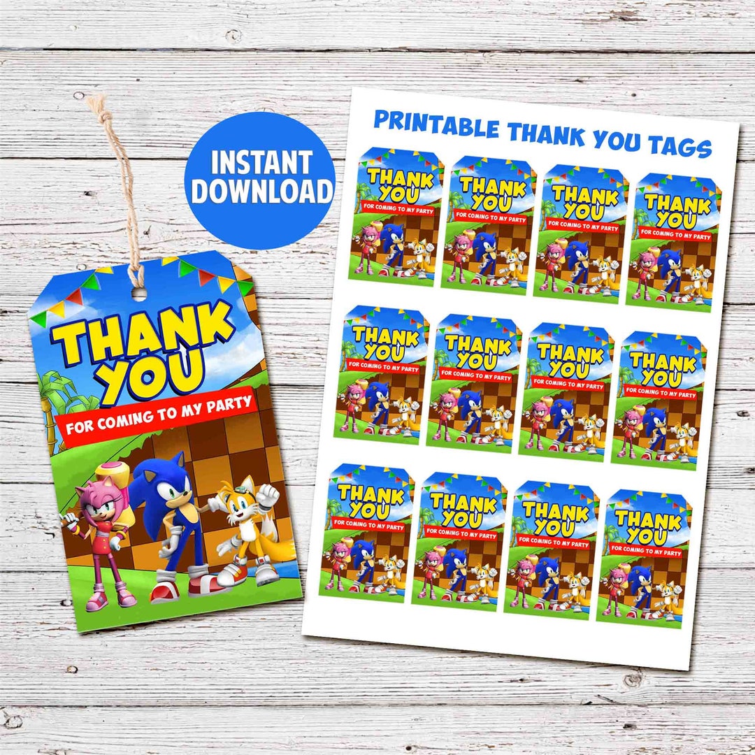 INSTANT DOWNLOAD Digital SONIC the Hedgehog Thank You Favor Tags ...