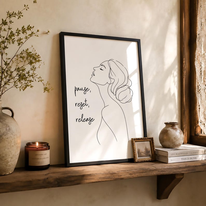 Pause Reset Release Wall Art | Printable Minimalist Line Art Decor ...
