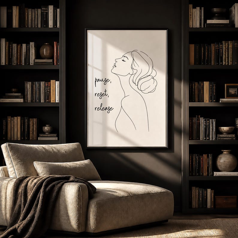 Pause Reset Release Wall Art | Printable Minimalist Line Art Decor ...