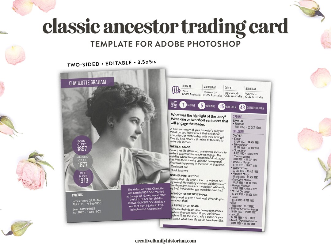 Classic Ancestor Trading Cards Template for Adobe Photoshop - Etsy