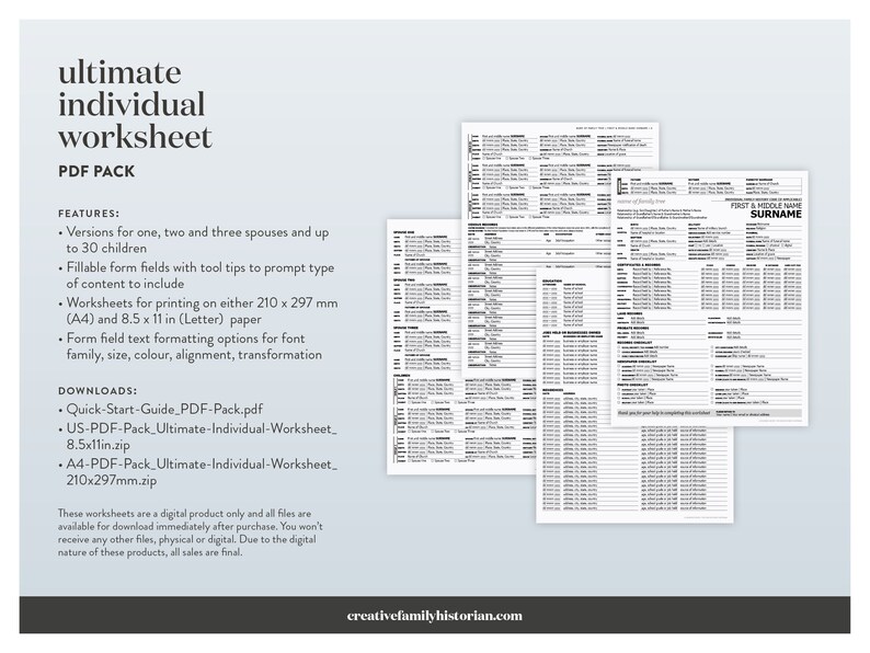 Ultimate Individual Genealogy Worksheet PDF Pack A4 US - Etsy
