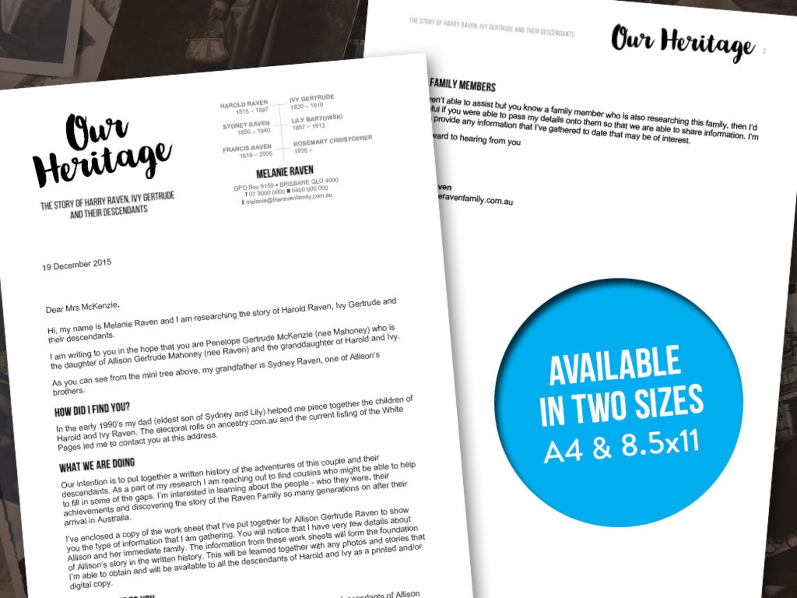 Family Tree Letterhead Custom Genealogy Stationery Template for Your ...