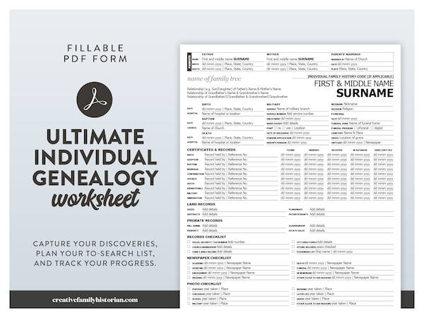 Useful Genealogy Checklist Fillable US Letter-sized Printable to Make ...