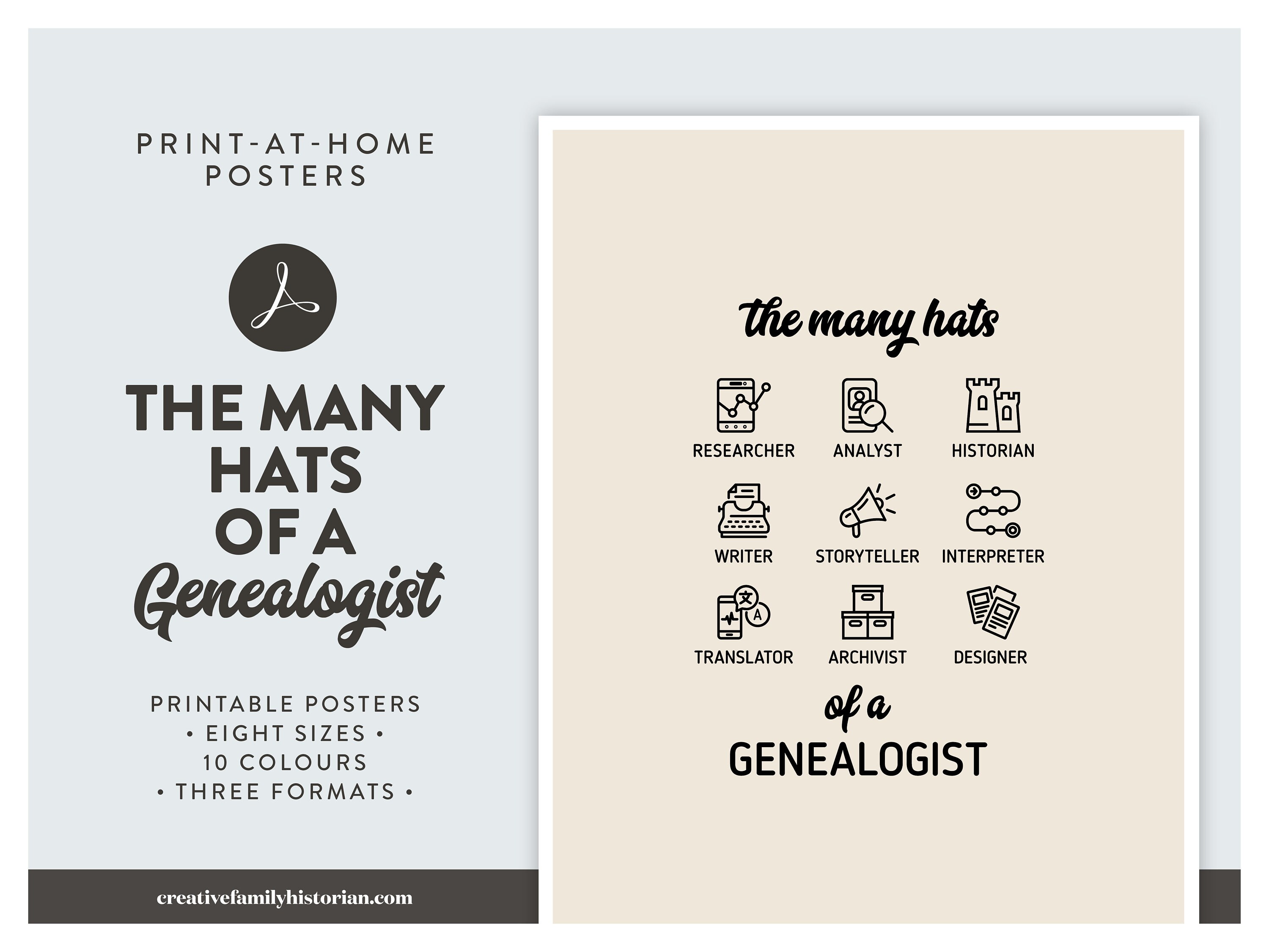 The Many Hats of a Genealogist, a Family History Art Print, Printable ...