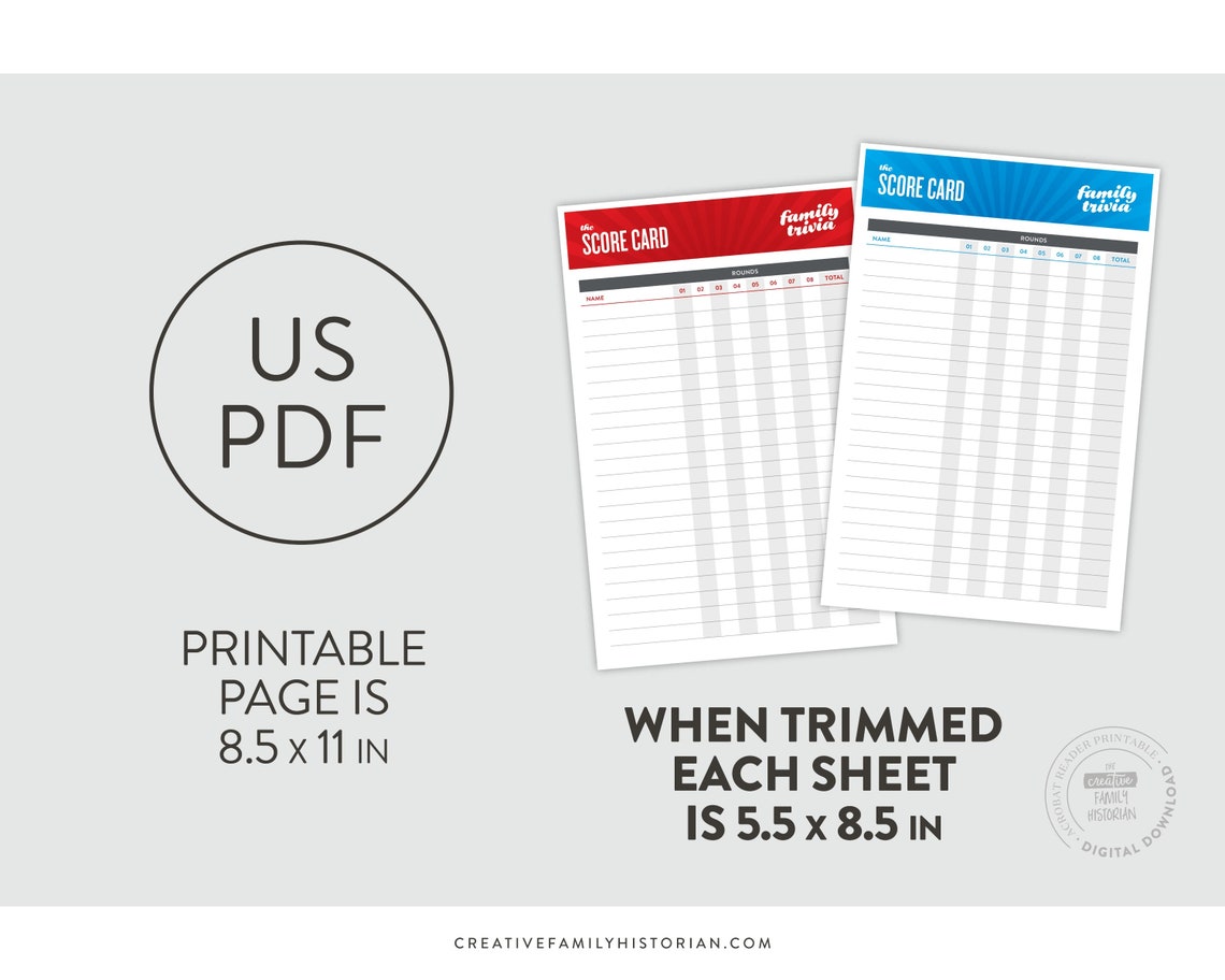 Trivia Score Card Printable for Genealogy Party Games Family | Etsy Canada