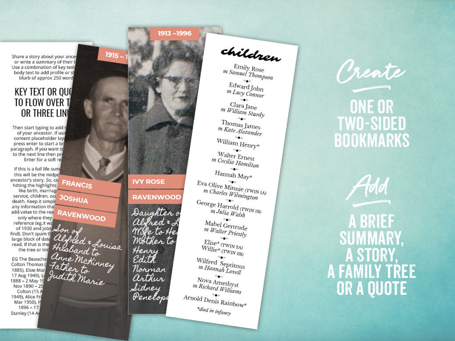 Collectable Family History Gift Two-sided Ancestor Bookmark - Etsy