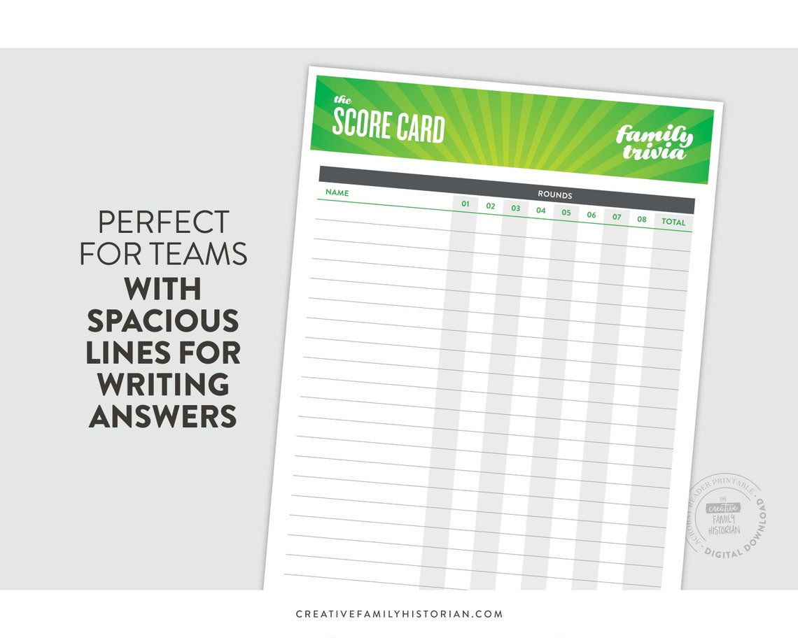 Trivia Score Card Printable for Genealogy Party Games Family | Etsy Canada