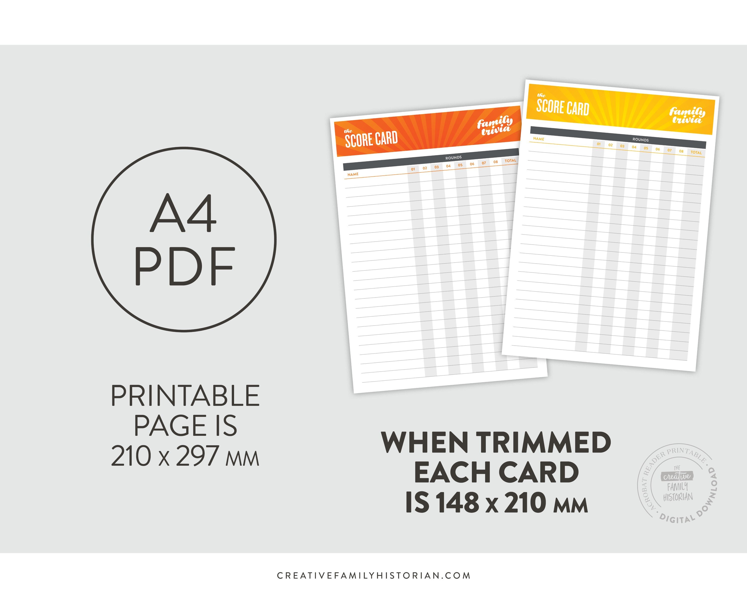 Trivia Score Card Printable for Genealogy Party Games Family | Etsy Canada