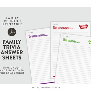 Family Trivia Answers Sheet Printable for Family Reunion Party Games ...