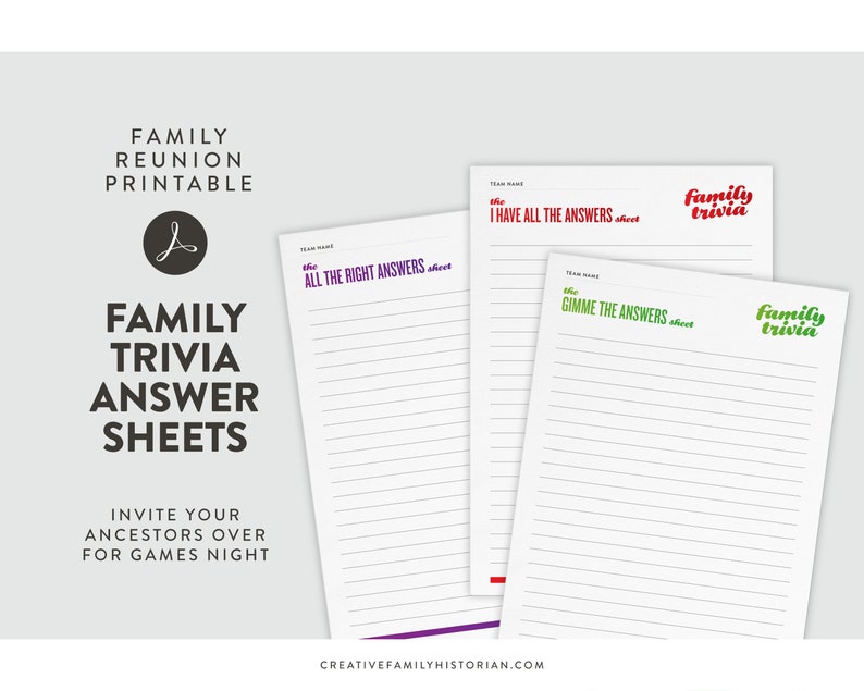 Family Trivia Answers Sheet Printable for Family Reunion Party Games ...