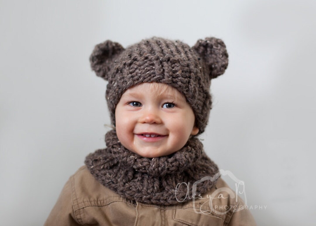 Knitting Pattern #017 - Chunky Bear Hat and Neck Warmer Set, Easy Knit ...