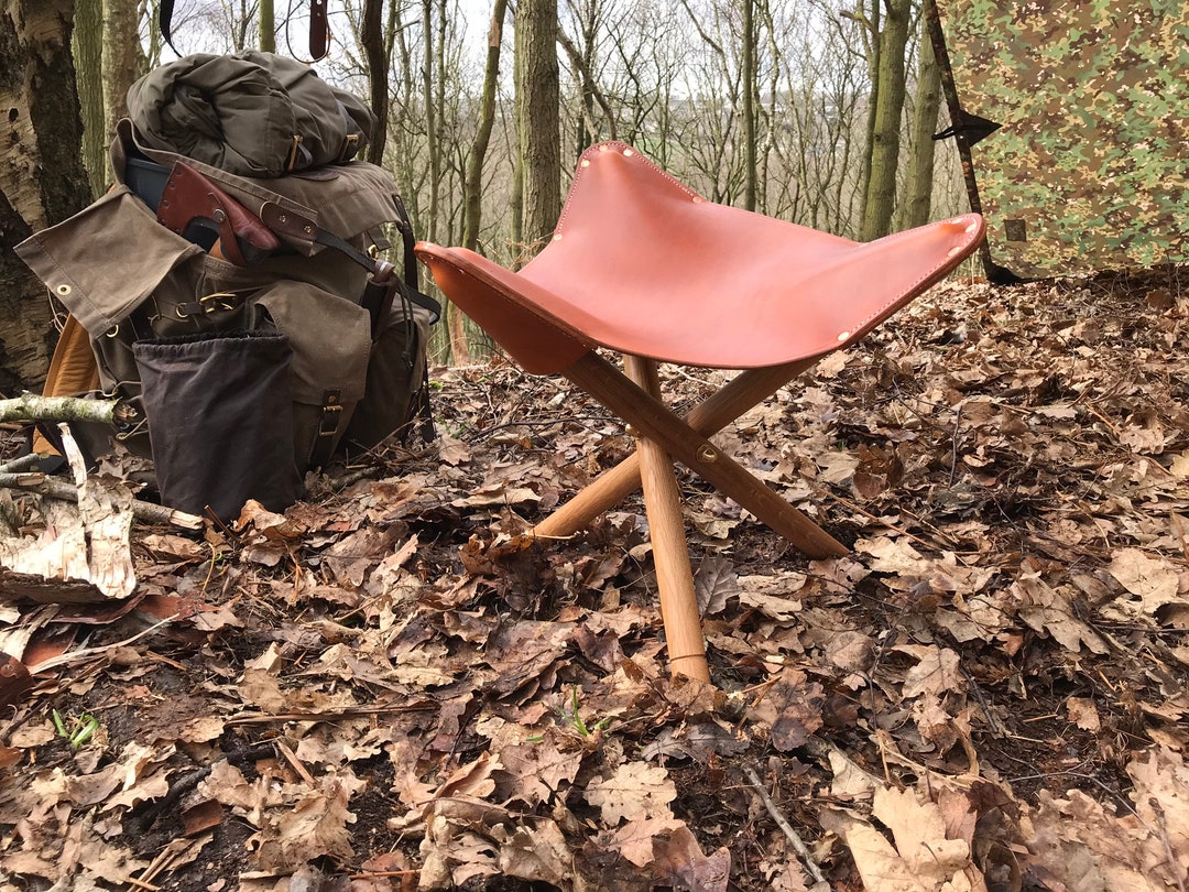 Bushcraft Tripod Leather and Oak Stool - Etsy